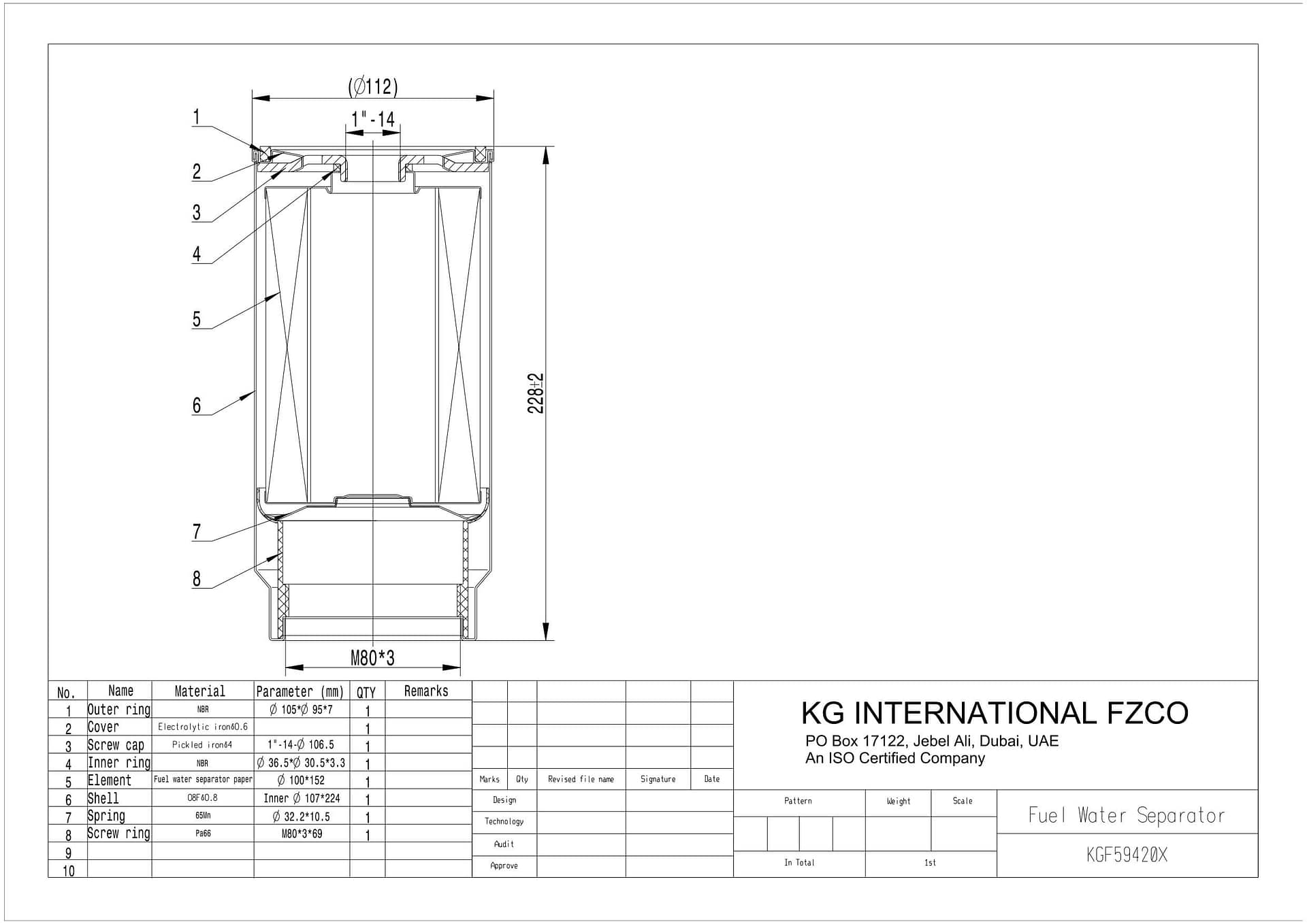 KGF59420X - Fuel Filter - KG International